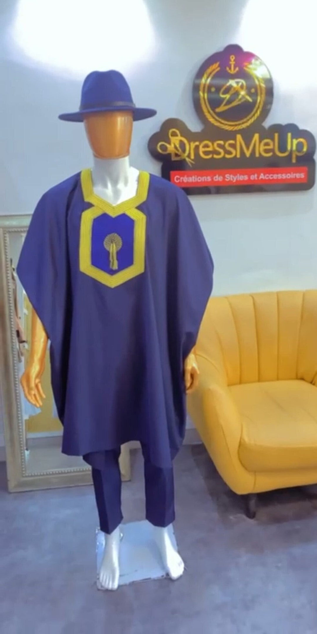 Handmade Blue African Outfit for Men / African Kaftan Boubou With Hat ...