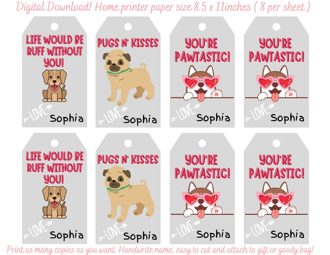 Valentine Gift Tag, Dog Valentine, Kids Valentine's Card for School ...