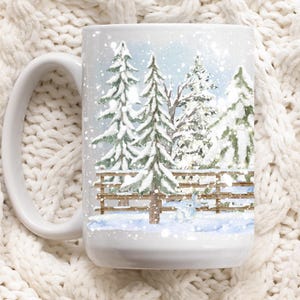 Winter Scene Mug, Pine Tree Scenic Coffee Mug, Christmas Bird Mug ...