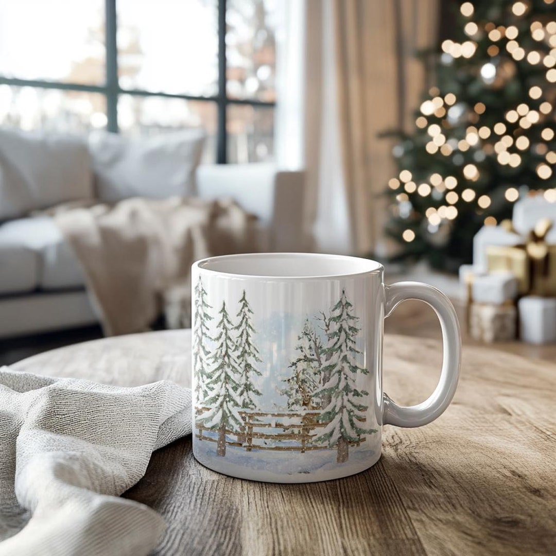 Winter Scene Mug, Pine Tree Scenic Coffee Mug, Christmas Bird Mug ...