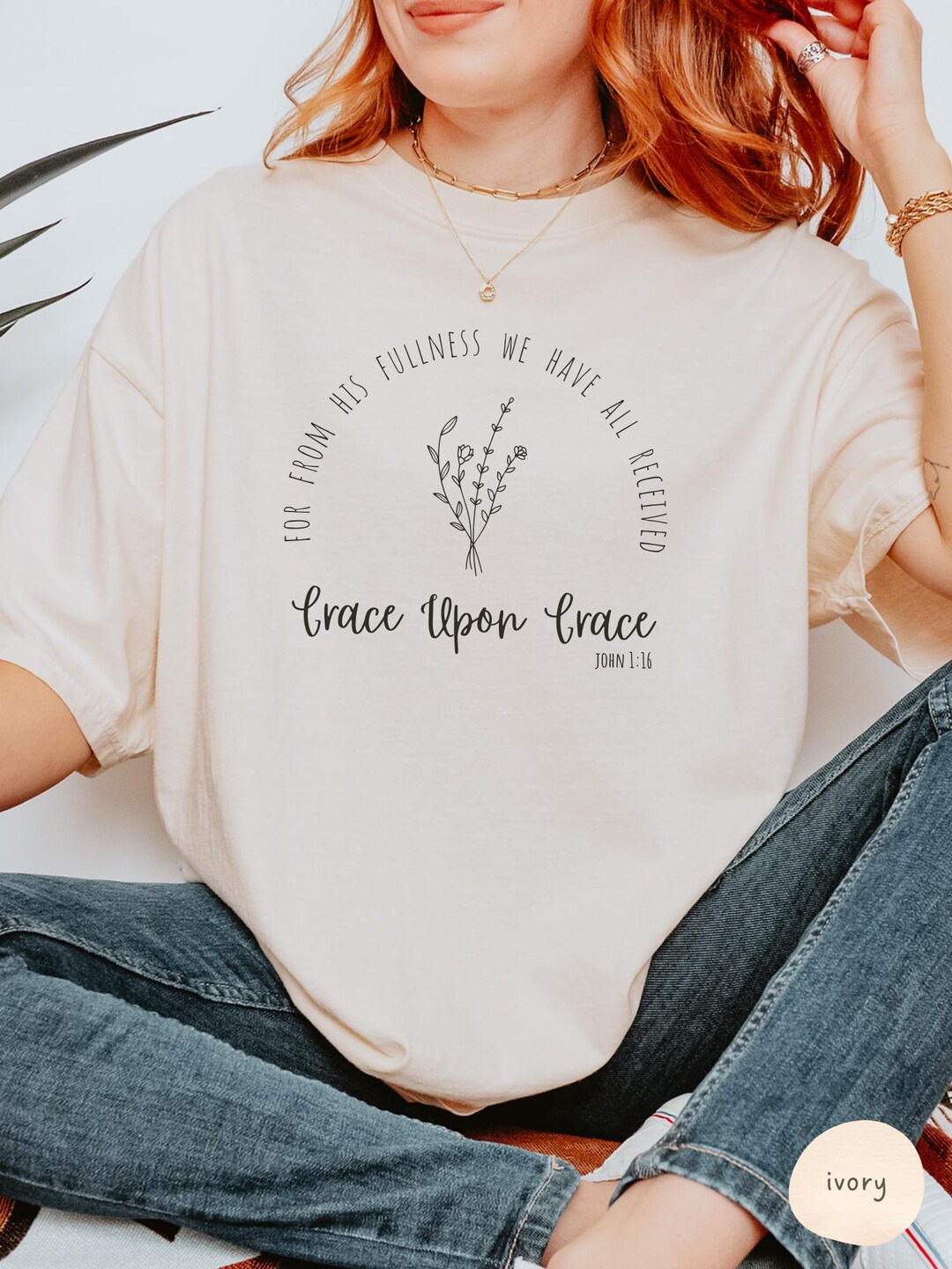 Grace Upon Grace Women's Christian Shirt, Oversized Shirt for Church ...