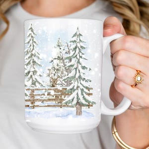 Winter Scene Mug, Pine Tree Scenic Coffee Mug, Christmas Bird Mug ...