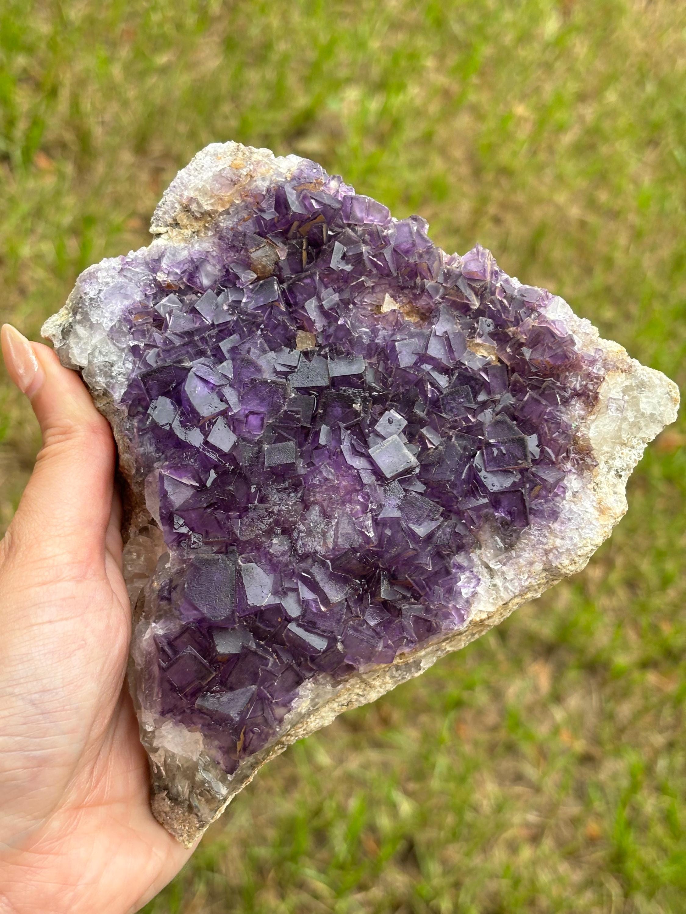 Matrix CUBIC Fluorite Dark Purple Crystal Natural Mineral From Mexico ...