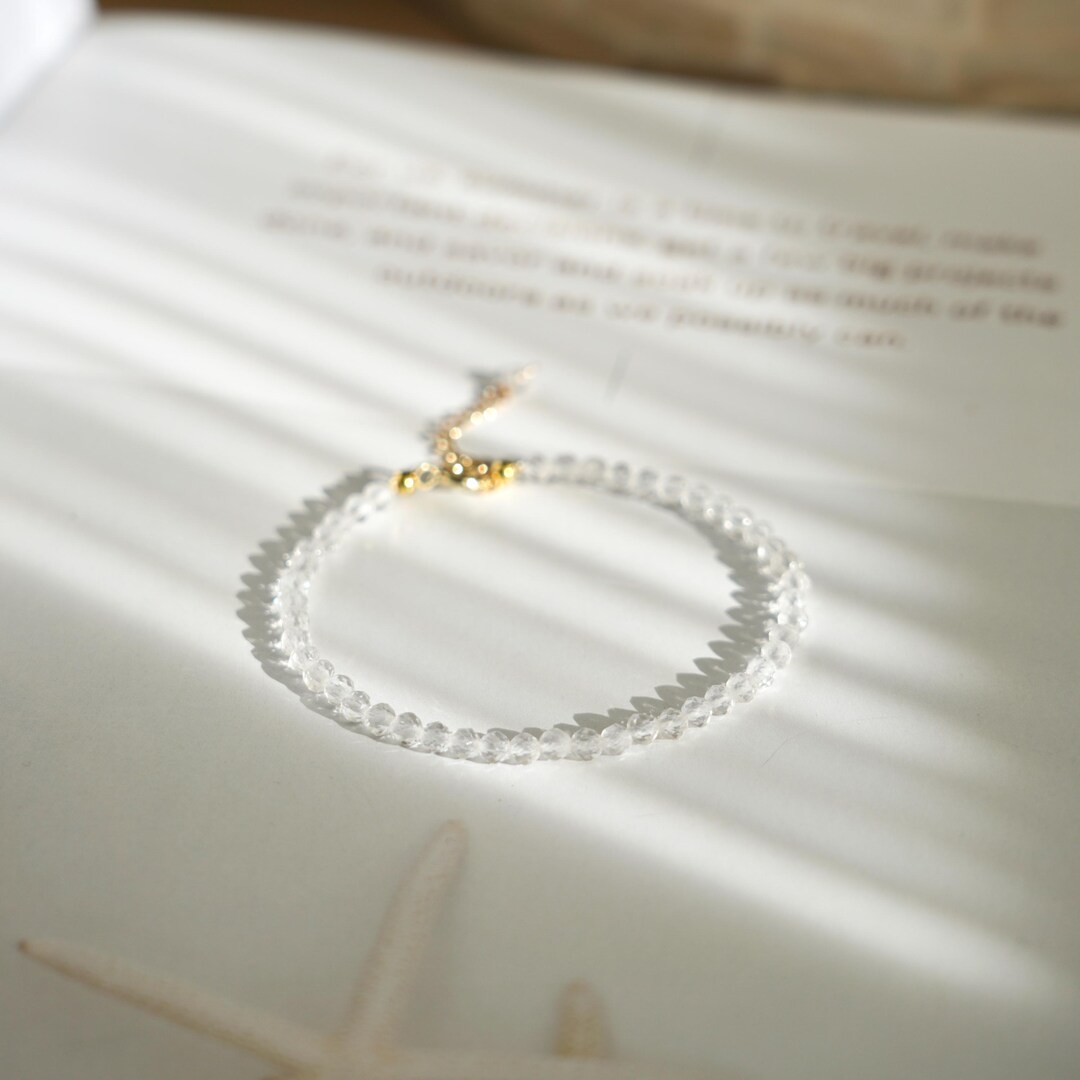 Natural 3mm Clear Quartz Bracelet - Clear April Birthstone Bracelet ...