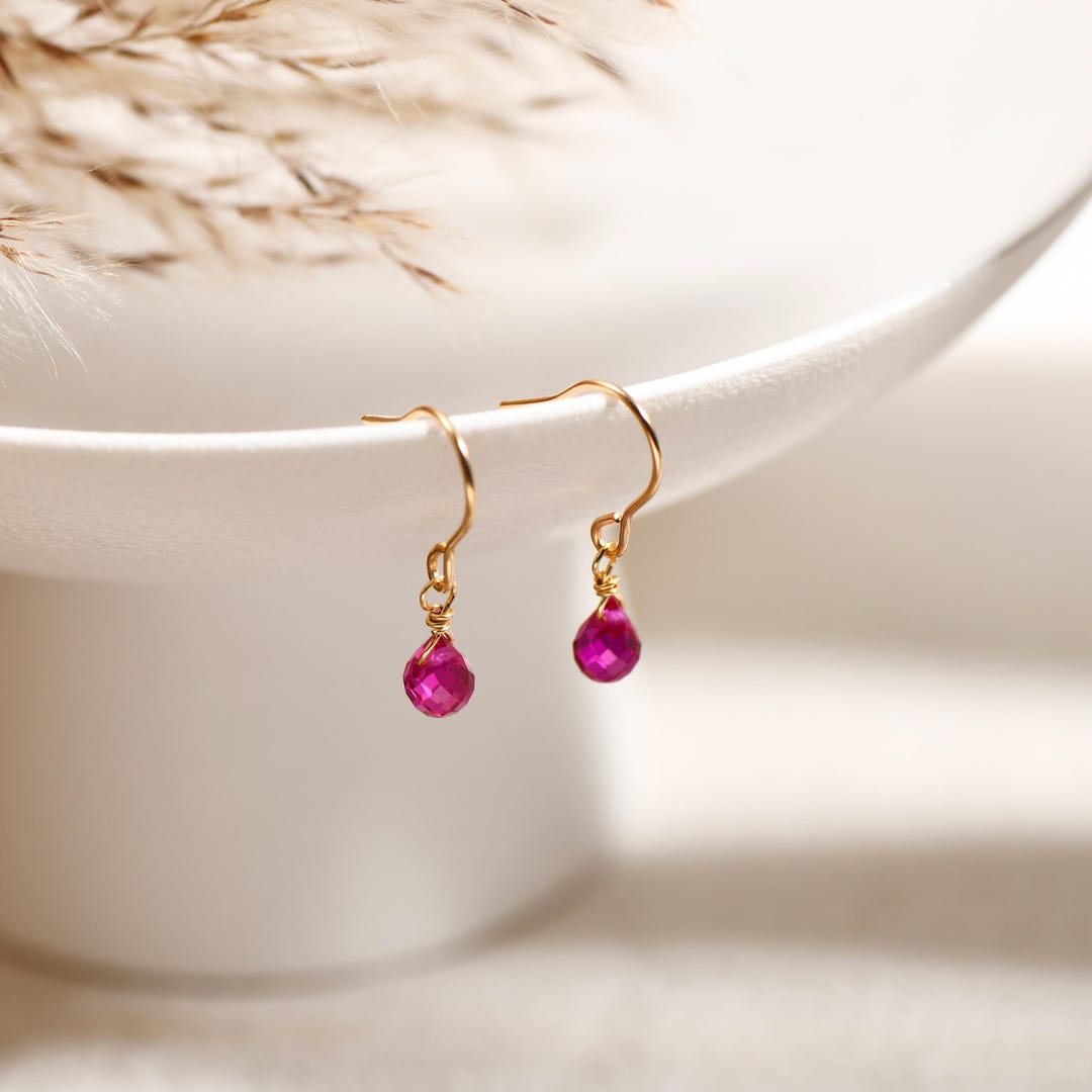 Ruby Teardrop Dangle Earrings: Gold Vermeil or Sterling Silver Hooks, Wedding Bridal Jewellery ...