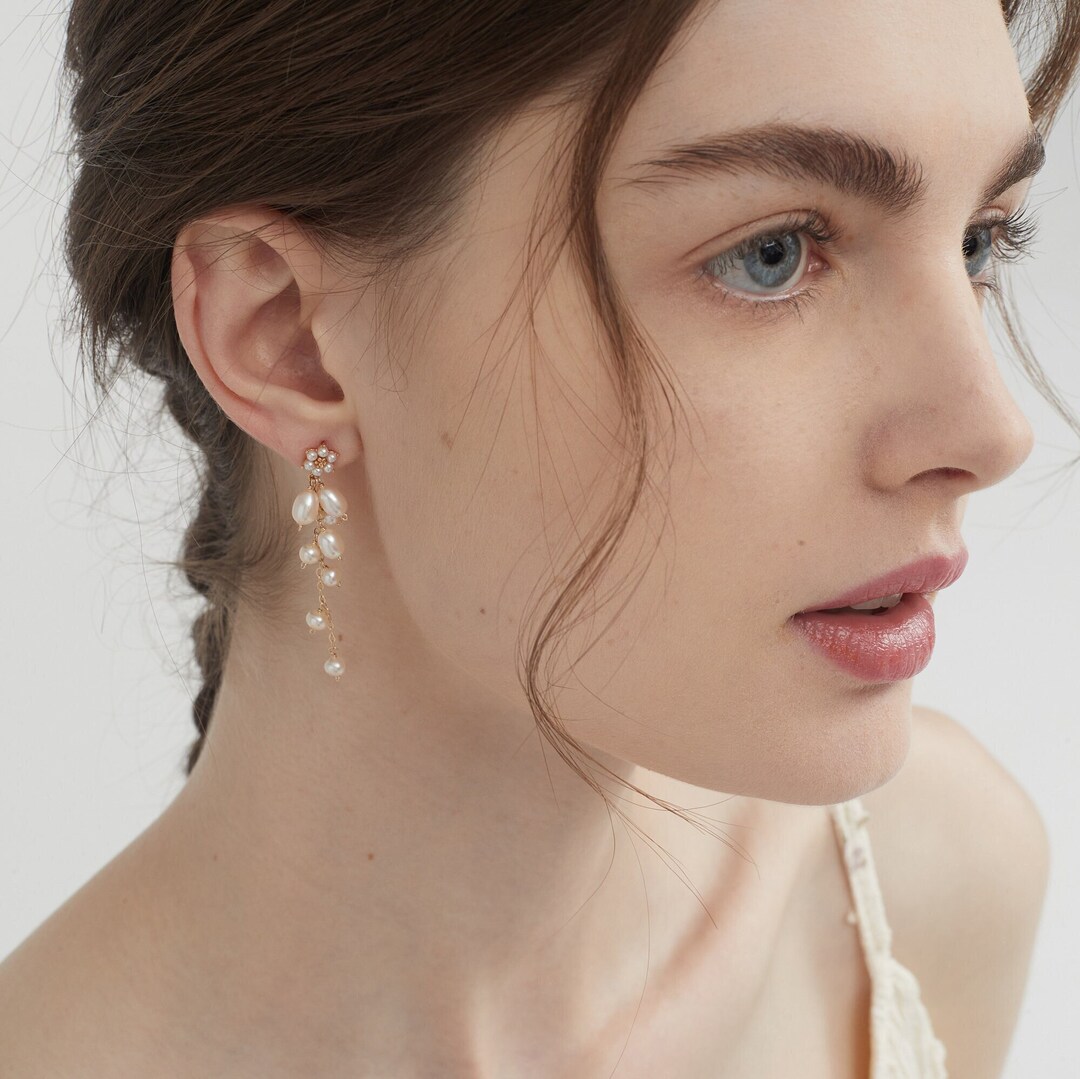 Natural Pearl Daisy on Leaf Sterling Silver Dangle Earrings, Gold ...