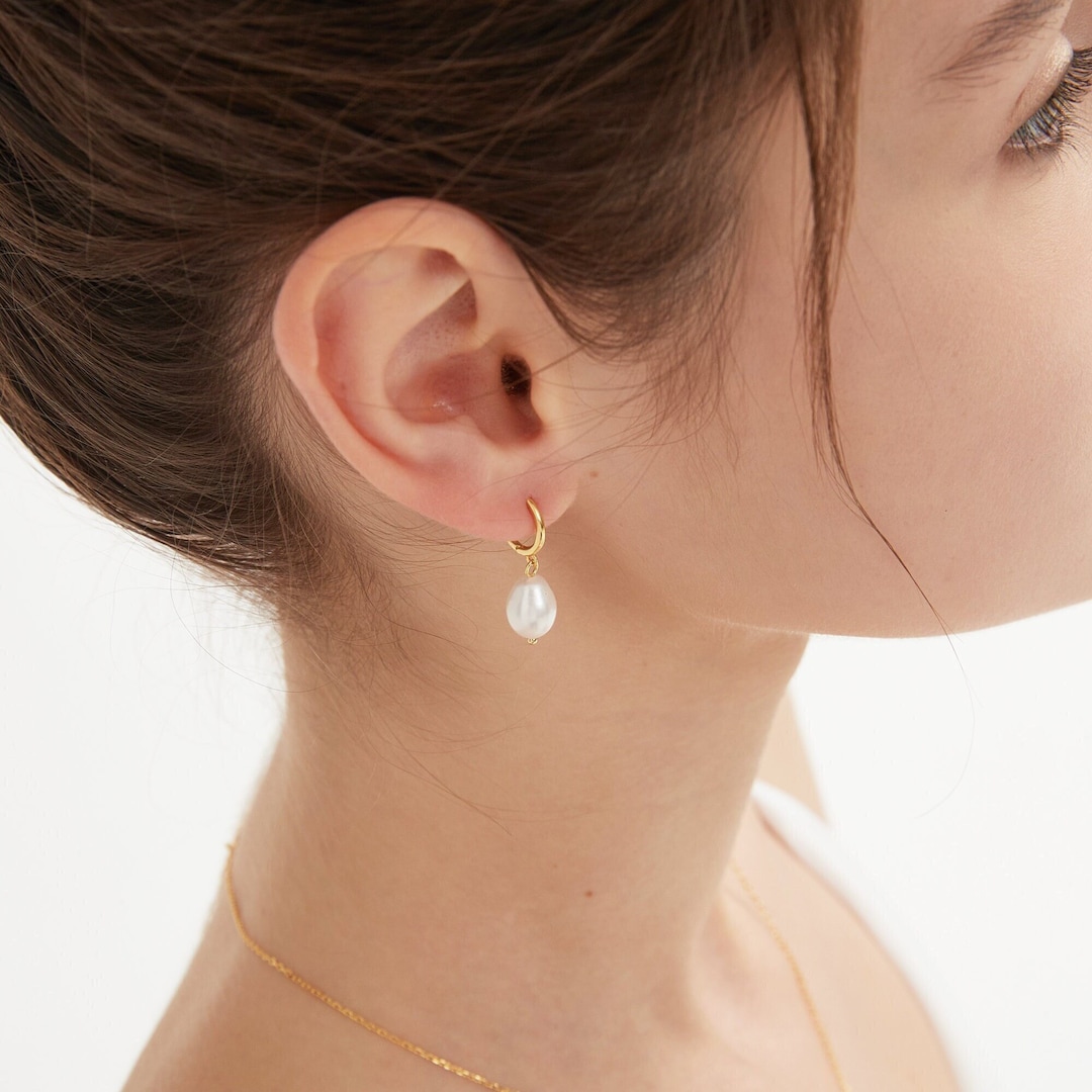 Natural Irregular Pearl S925 Drop Earrings, Real Pearl Hoop Earrings ...