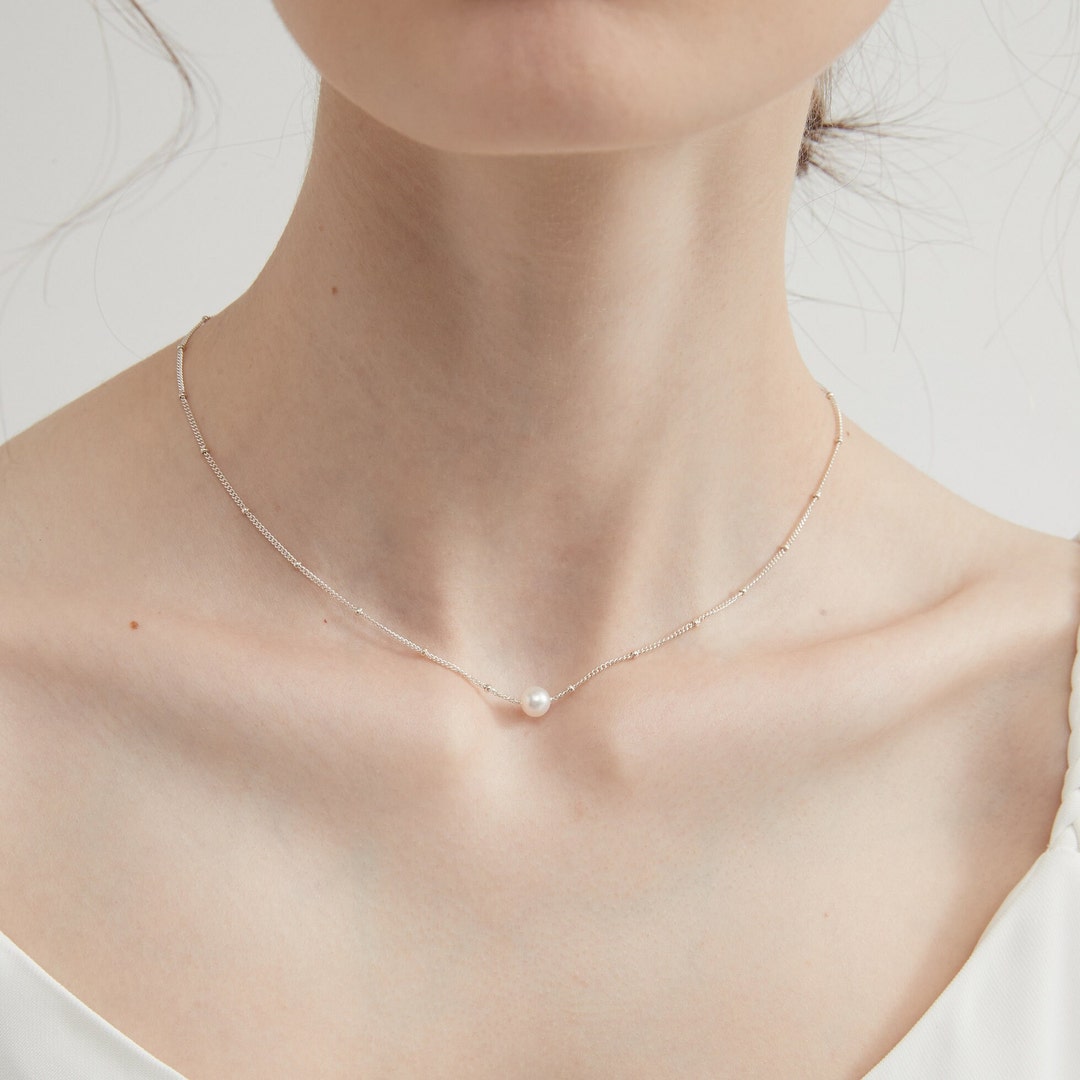 Natural Pearl Sterling Silver Beads Choker Necklace - 2 Colours, Freshwater Pearl S925 Necklace ...