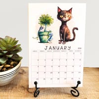 Cat Mini Desk Calendar| Watercolor Style Cat Calendar| 4"x6" Recycled ...