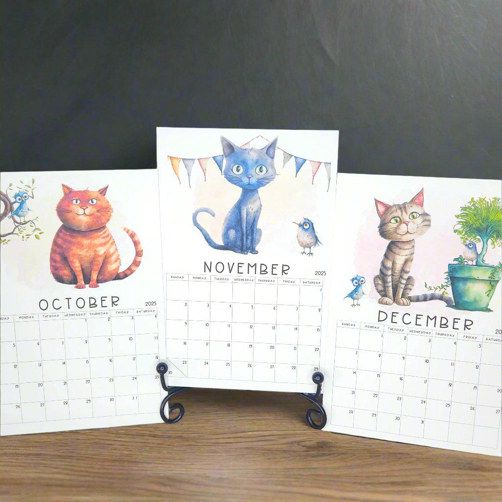 Cat Mini Desk Calendar| Watercolor Style Cat Calendar| 4"x6" Recycled ...