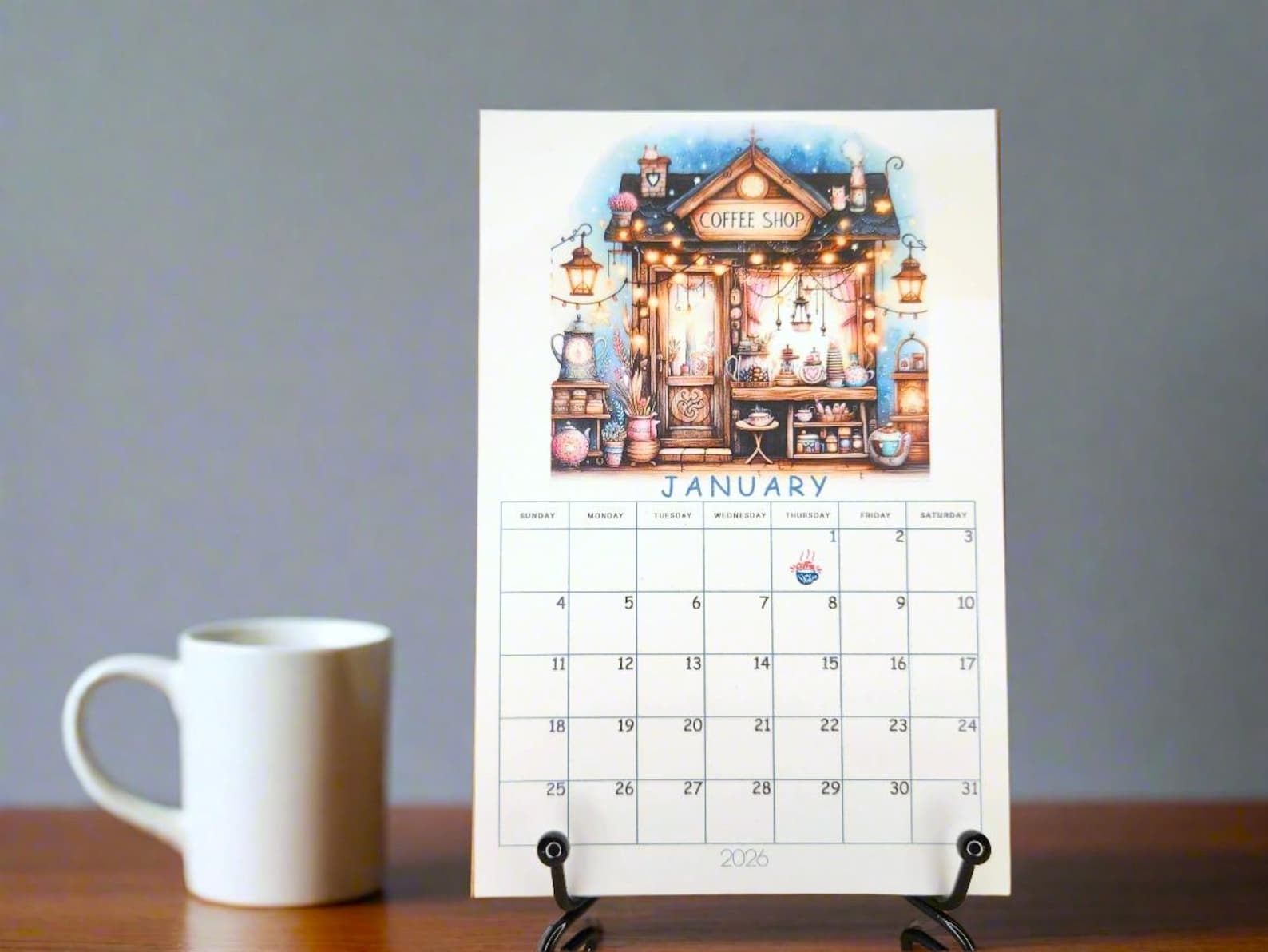 Whimsical Coffee Shops Mini Desk Calendar| Coffee Shop Calendar| Coffee ...