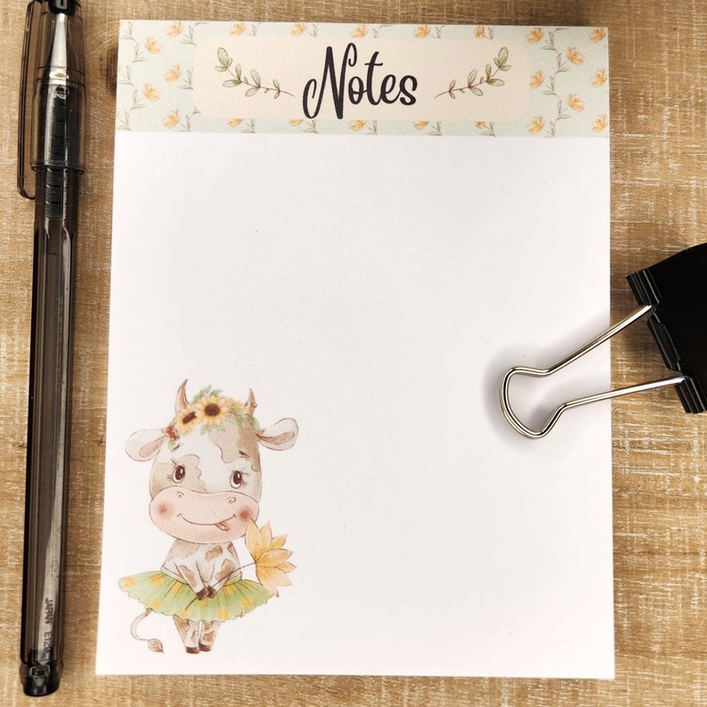 Cartoon Cow With Flowers: Notepad Cute Cows Notes Notepad - Etsy