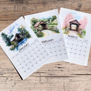 Covered Bridges Mini Desk Calendar| Watercolor Style Covered Bridges| 4 ...