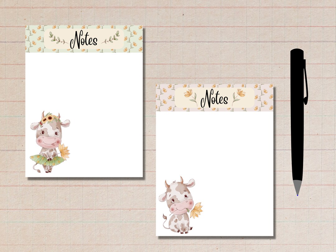 Cartoon Cow With Flowers: Notepad Cute Cows Notes Notepad - Etsy
