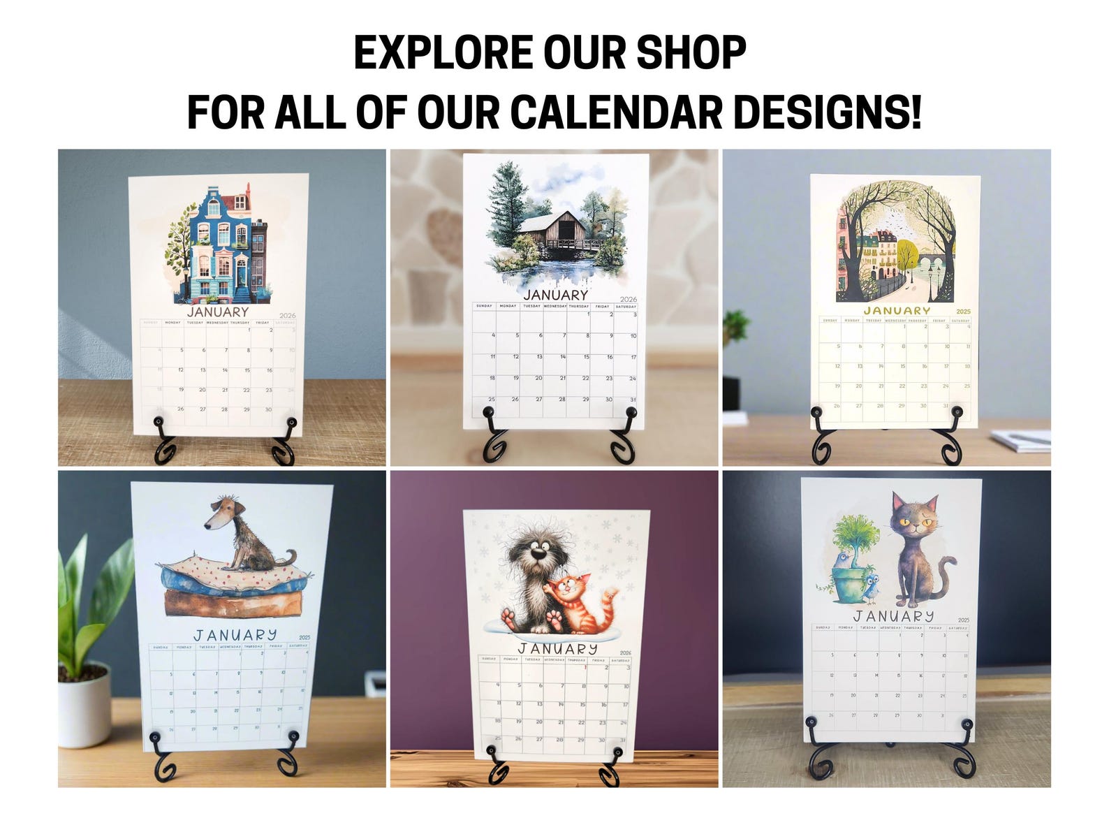 Whimsical Coffee Shops Mini Desk Calendar| Coffee Shop Calendar| Coffee ...
