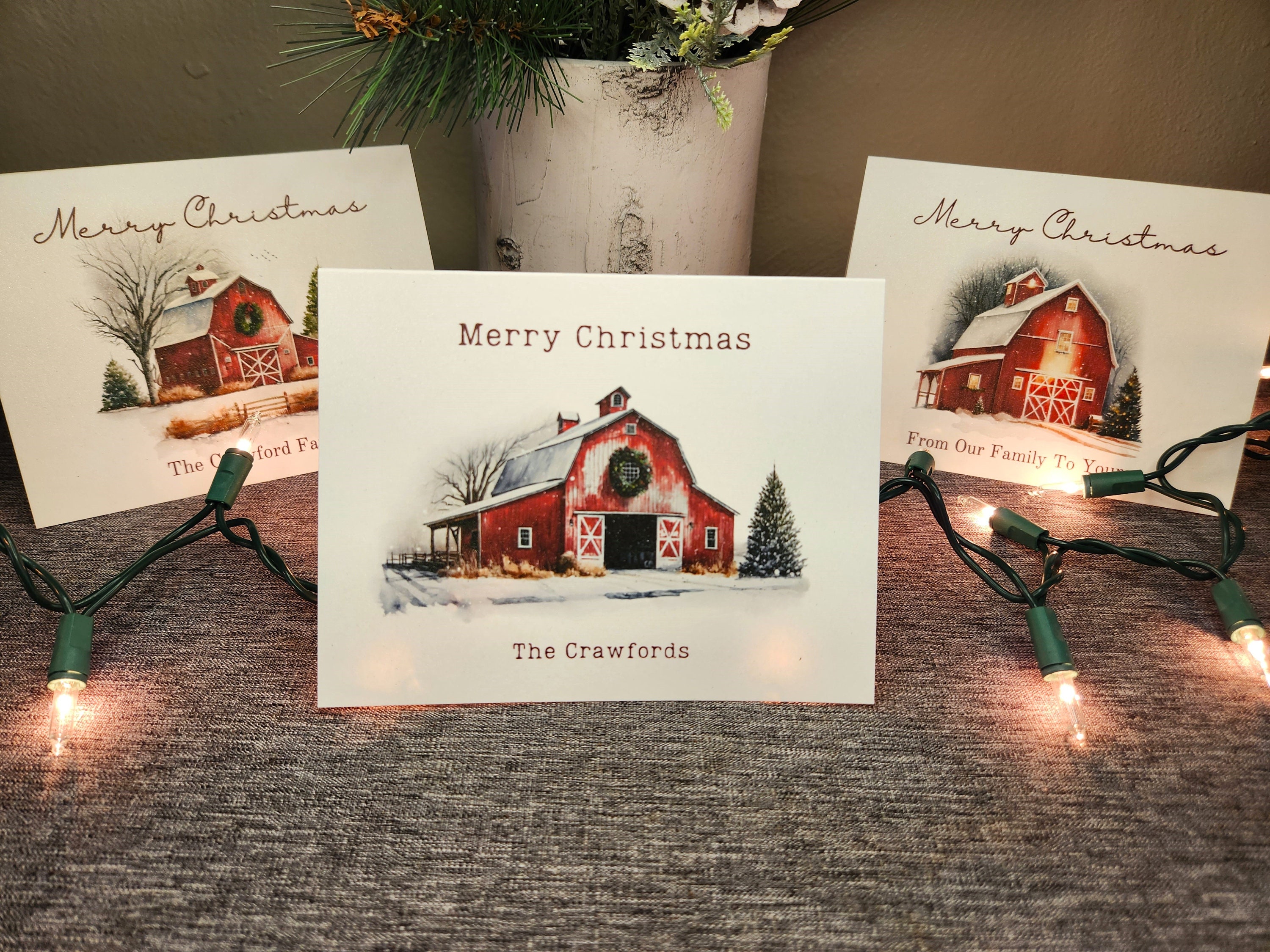 Rustic Barn Christmas Cards| Personalized Folded Christmas Cards ...