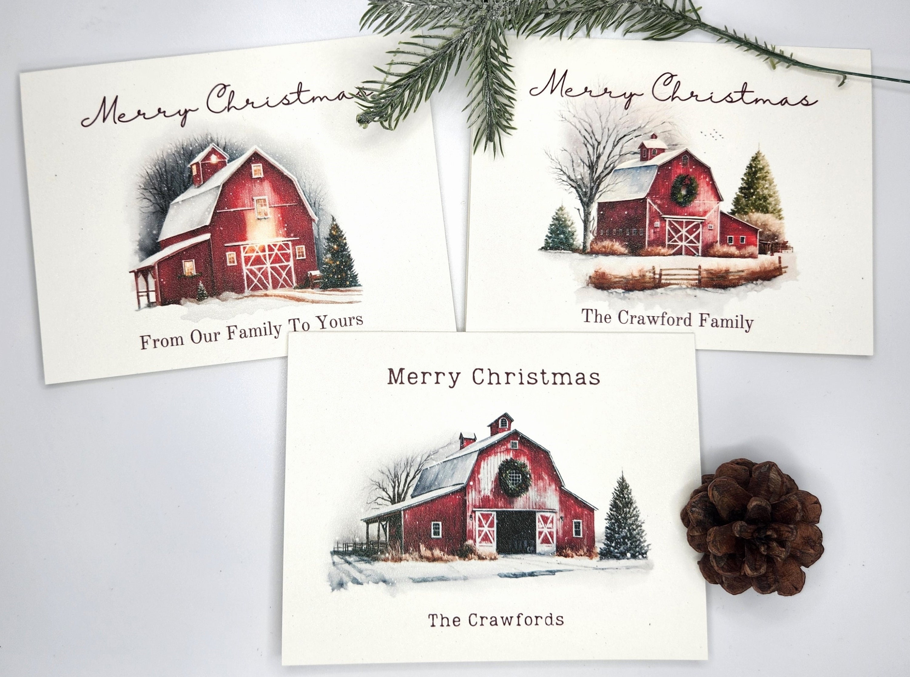 Rustic Barn Christmas Cards| Personalized Folded Christmas Cards ...