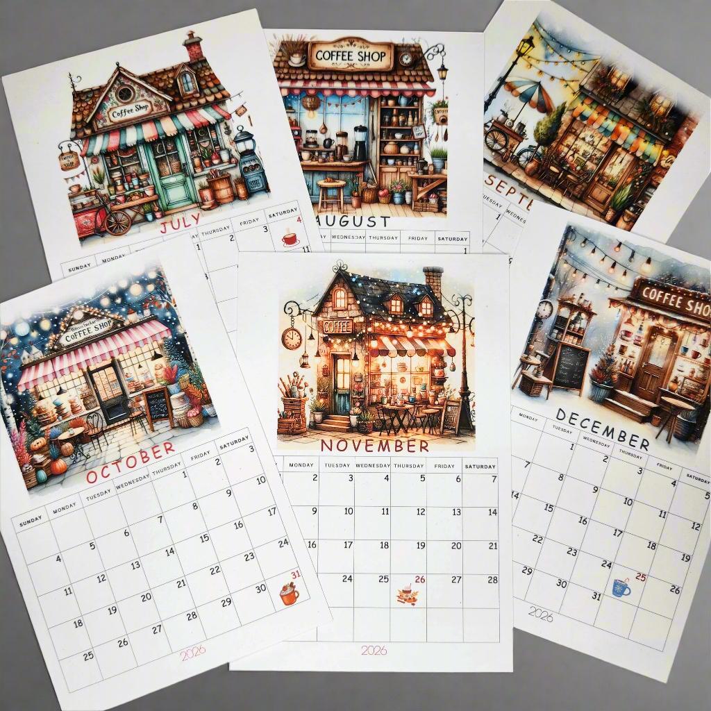 Whimsical Coffee Shops Mini Desk Calendar| Coffee Shop Calendar| Coffee ...