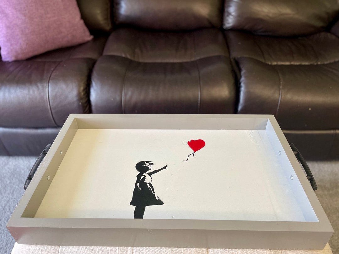 Banksy-inspired Wooden Ottoman Tray Stylish Serving Board With Handles ...
