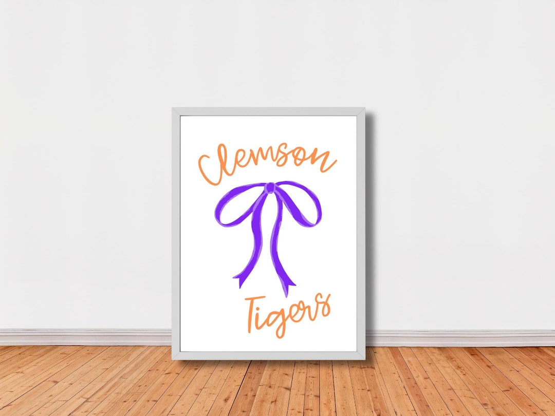 Cute College Bow Wall Art Print, Custom, Wall Art, Clemson University ...