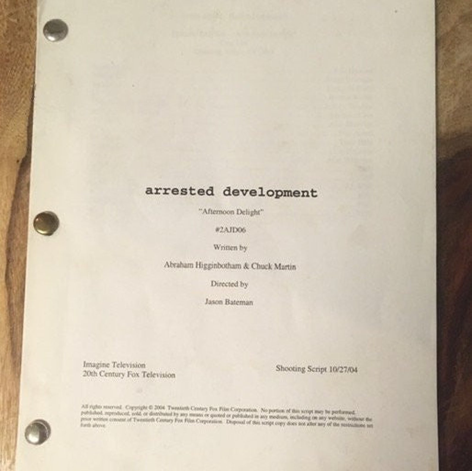 Original Season 2 Arrested Development Script Directed by Jason Bateman ...
