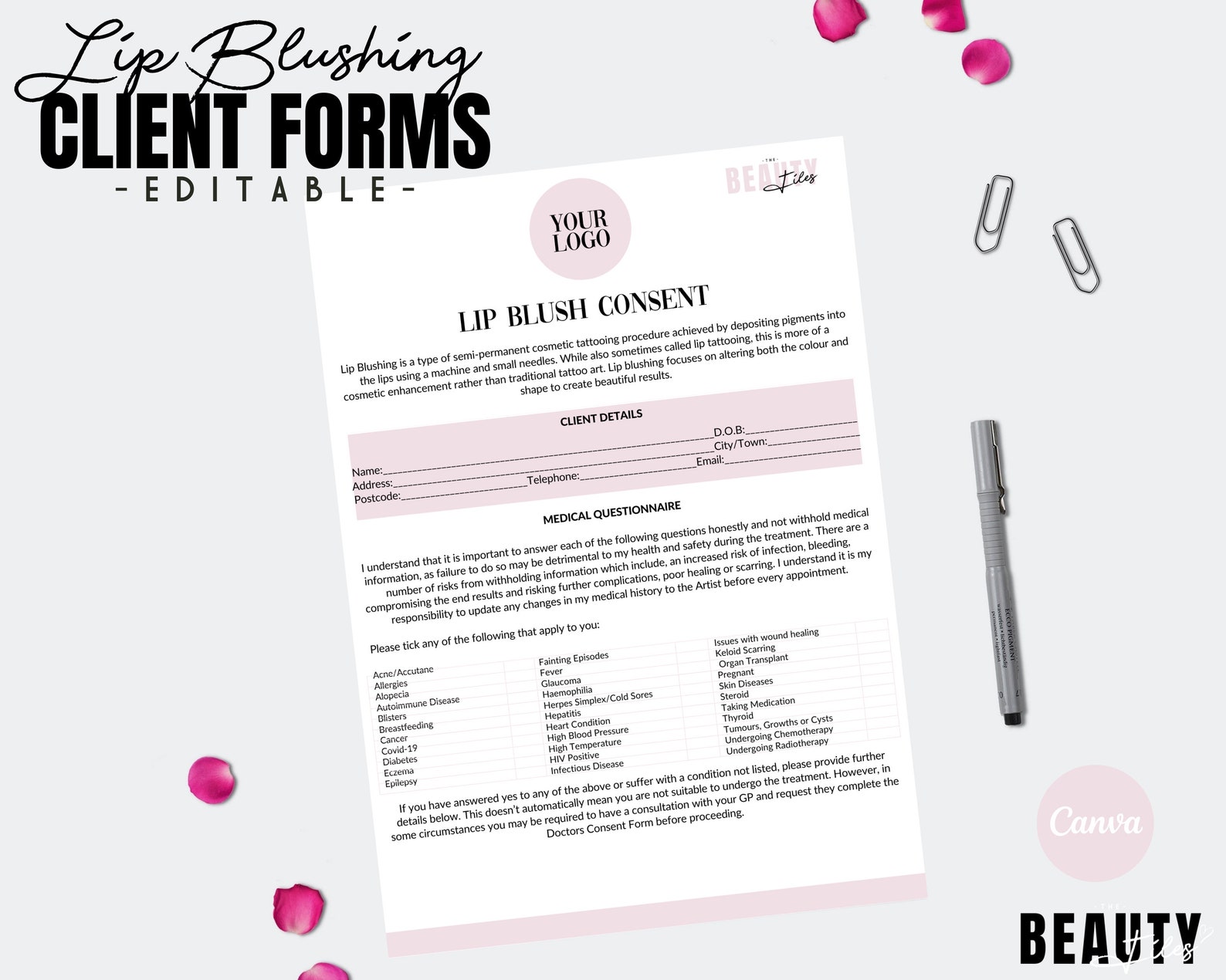 Lip Blush Consent Forms, Lips Tattoo Consultation, PMU, Lip Blushing ...