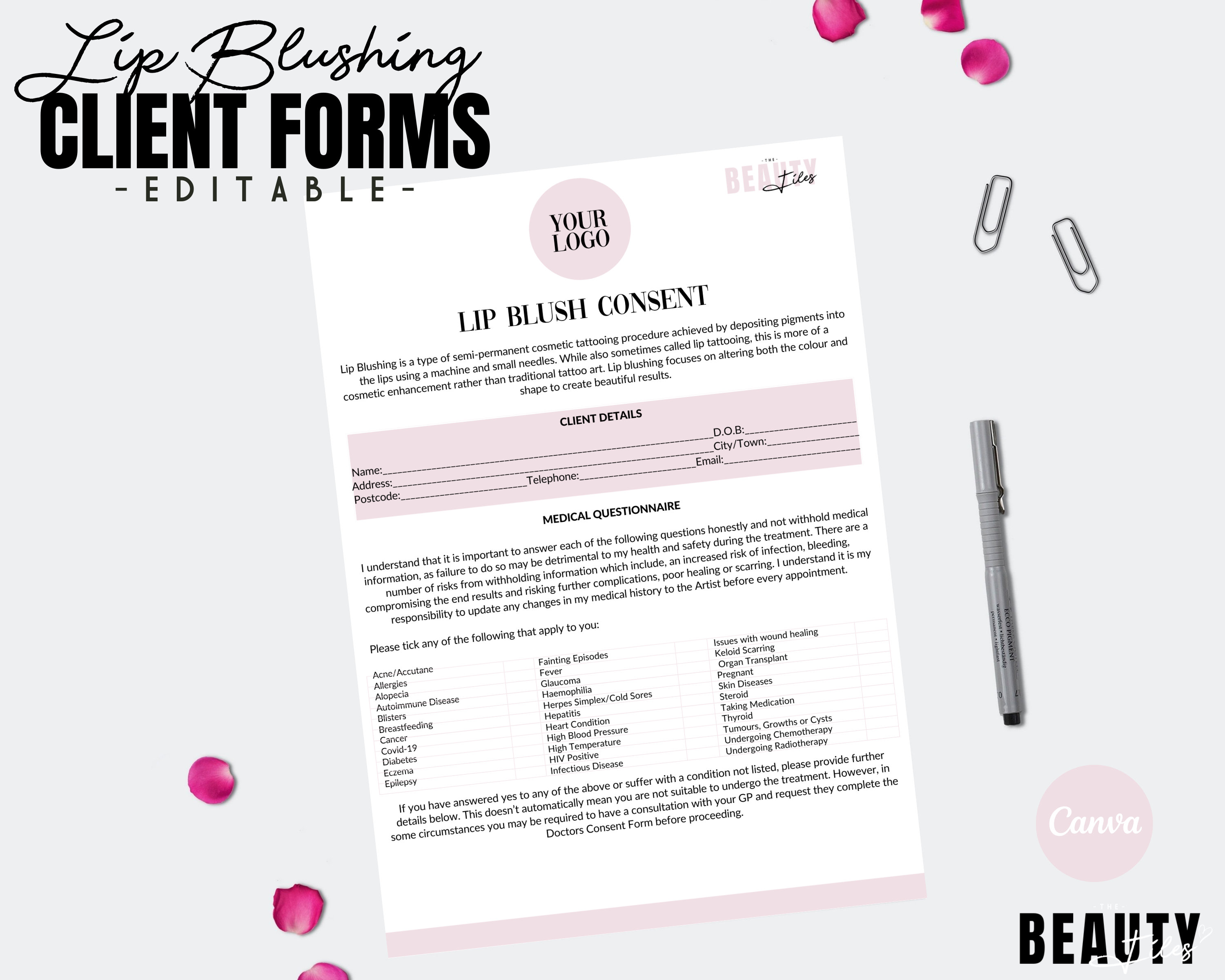Lip Blush Consent Forms, Lips Tattoo Consultation, PMU, Lip Blushing ...