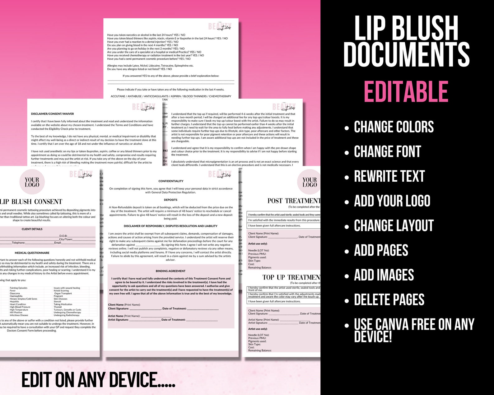 Lip Blush Consent Forms, Lips Tattoo Consultation, PMU, Lip Blushing ...