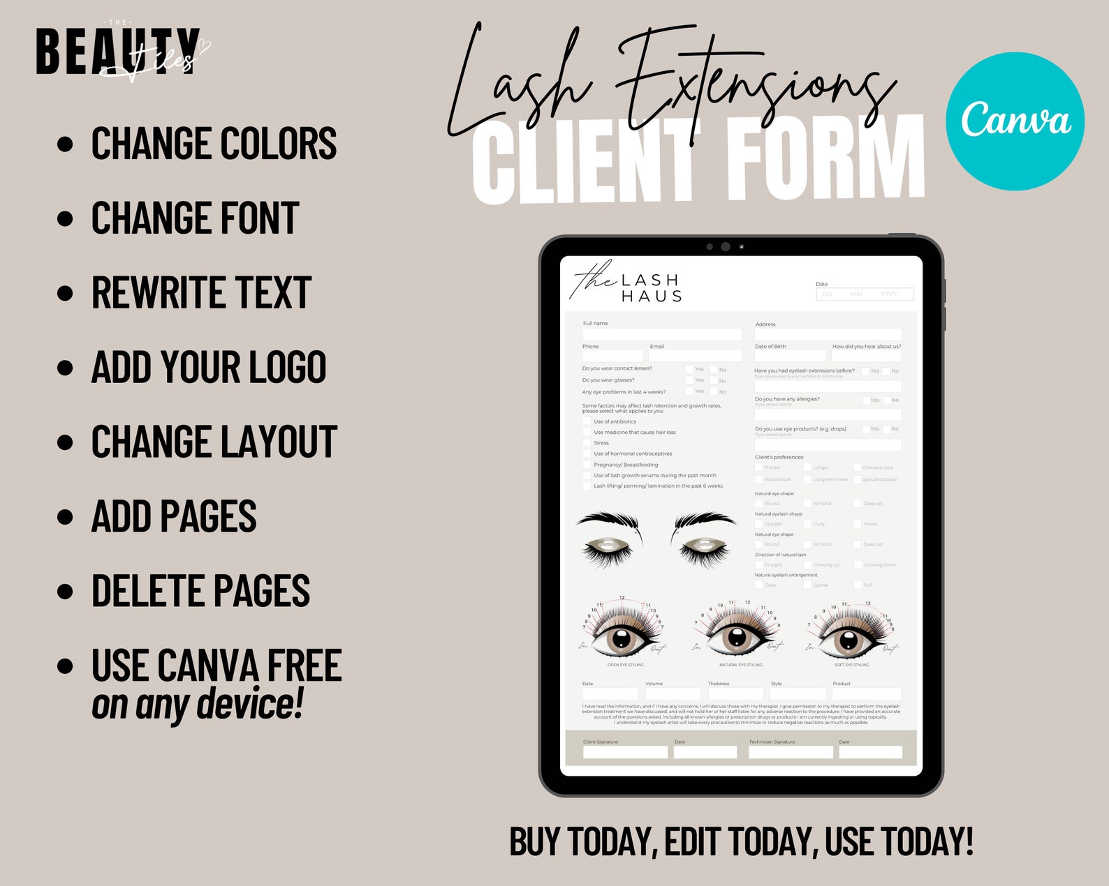 Eyelash Extensions Client Record Card, Goodnotes, Lash Forms, Lash ...