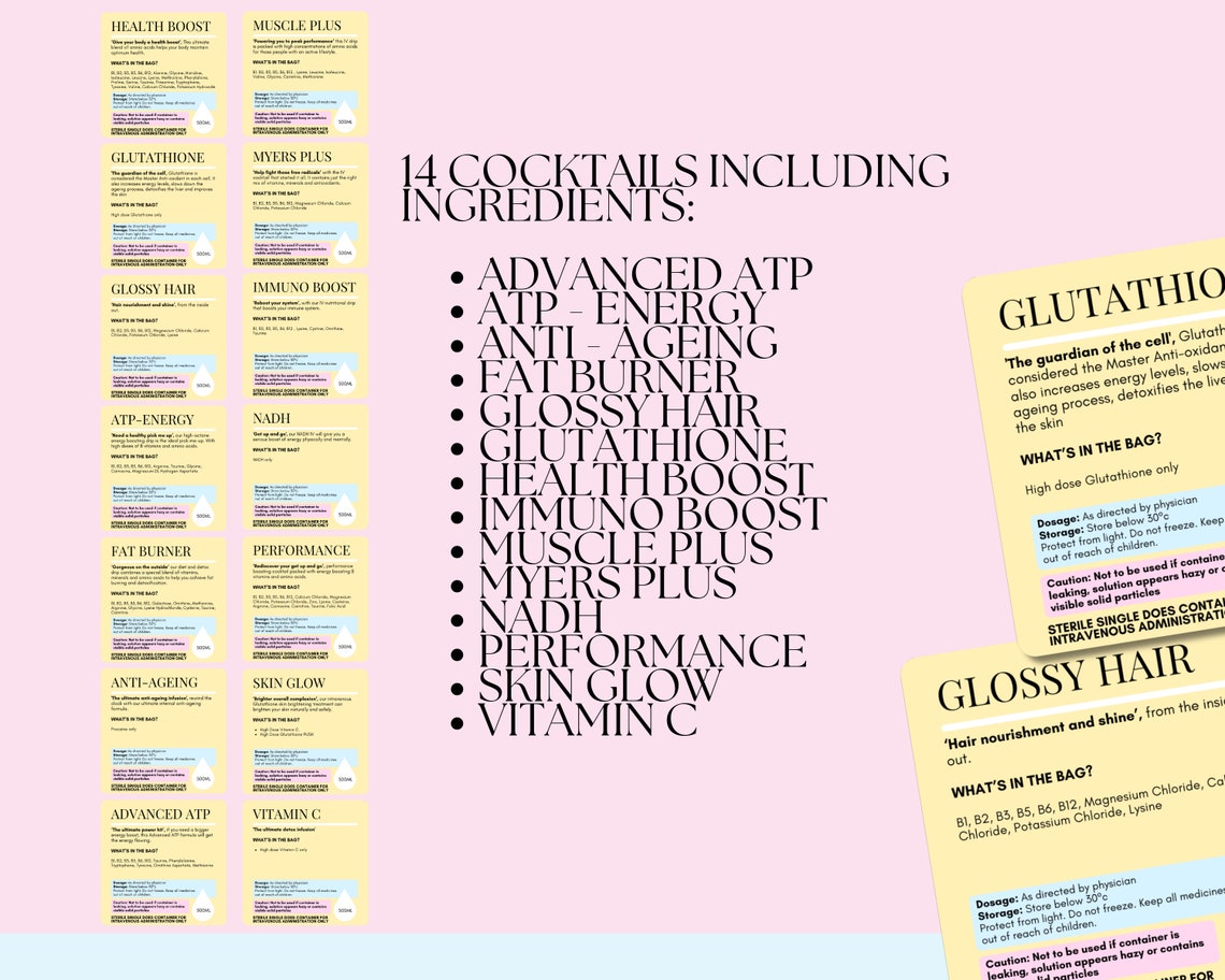 IV Vitamin Drip Bag Labels, Editable Nutrient Therapy Labels, Pastel IV ...