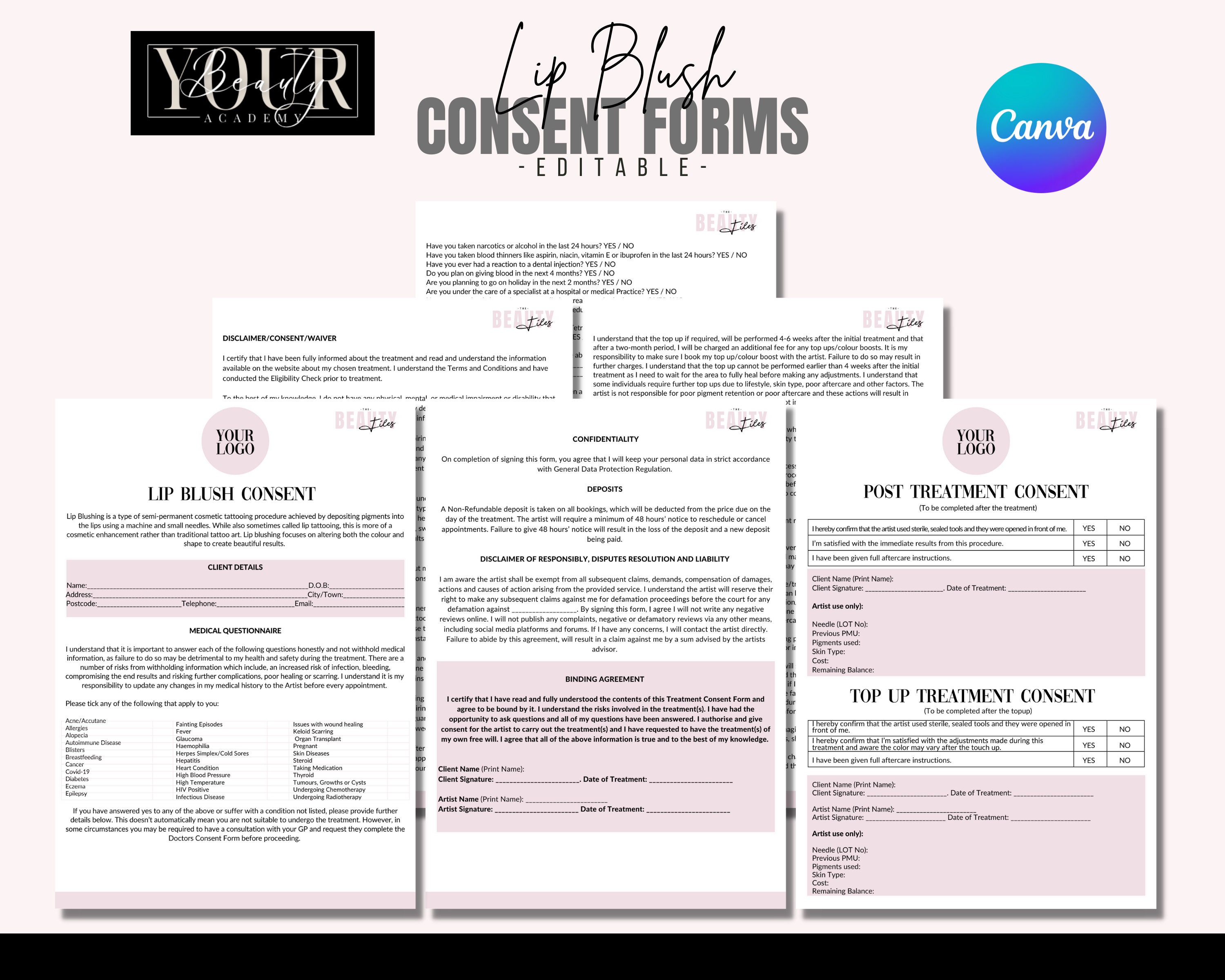 Lip Blush Consent Forms, Lips Tattoo Consultation, PMU, Lip Blushing ...