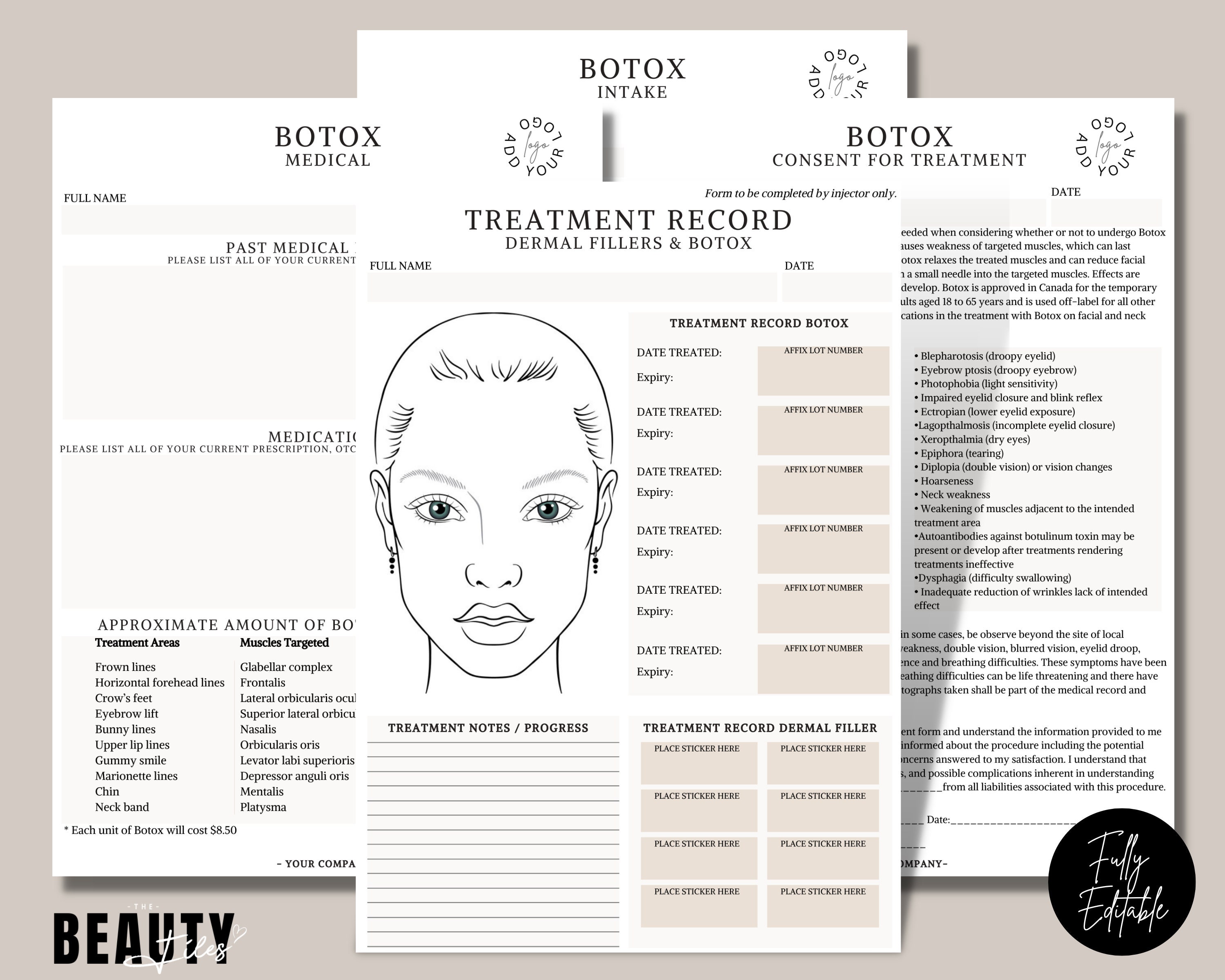 Consent Forms for Botox, Neurotoxins Intake, Botulinum Toxins Record ...