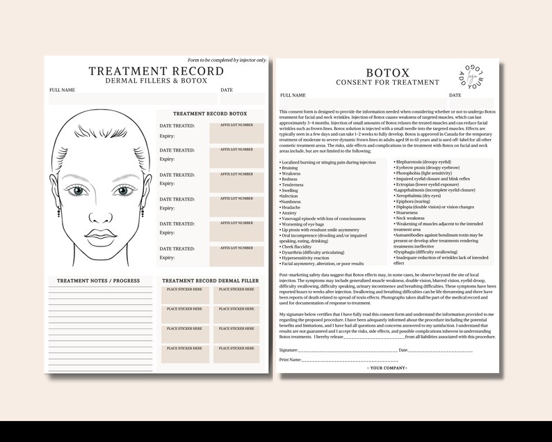 Consent Forms for Botox, Neurotoxins Intake, Botulinum Toxins Record ...