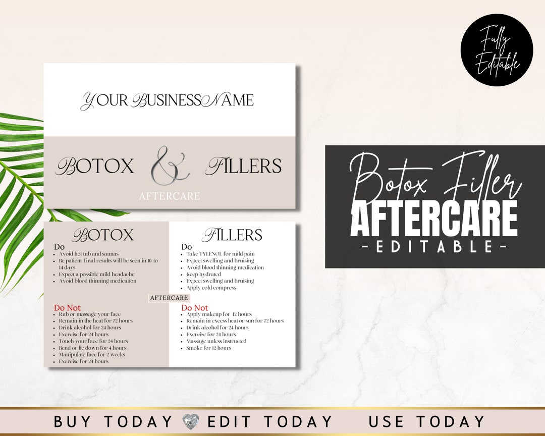 Botox Fillers Aftercare Card Design, Mini Templates, Editable ...