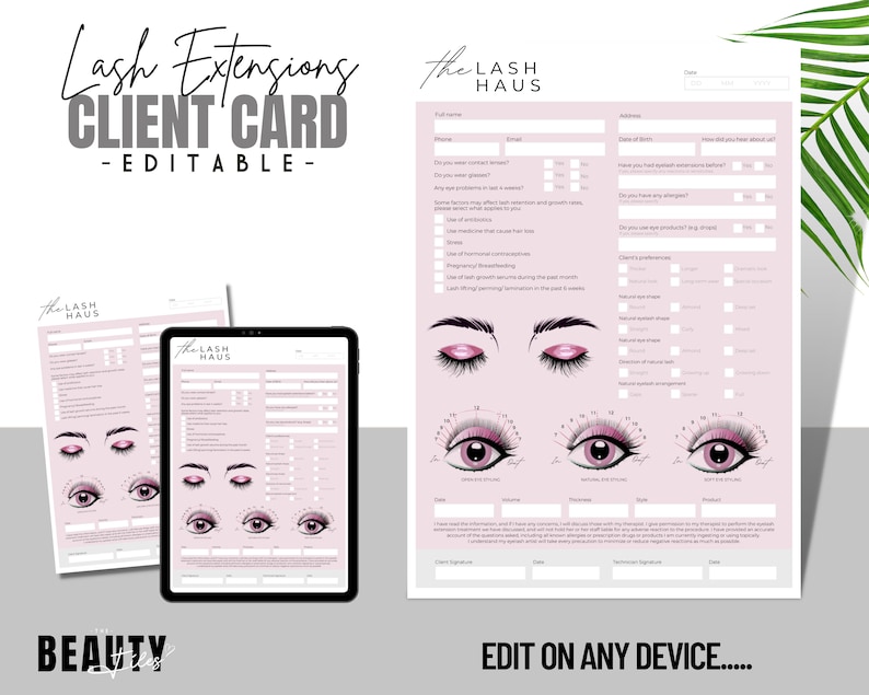 Eyelash Extensions Digital Records, Editable Client Lash Styling ...