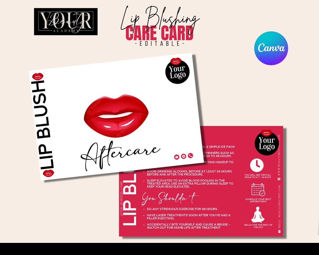 PMU Lips Blush Aftercare Card, Lips Design Template, Lip Tattooing, PMU ...