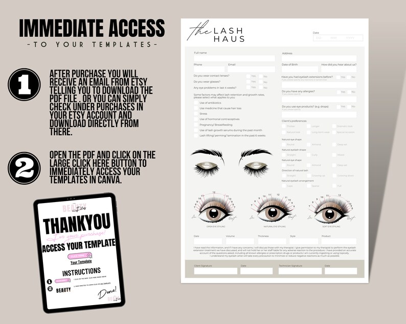 Eyelash Extensions Client Record Card, Goodnotes, Lash Forms, Lash ...