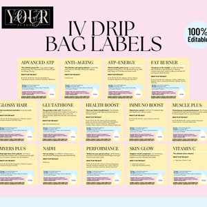 IV Vitamin Drip Bag Labels, Editable Nutrient Therapy Labels, Pastel IV ...