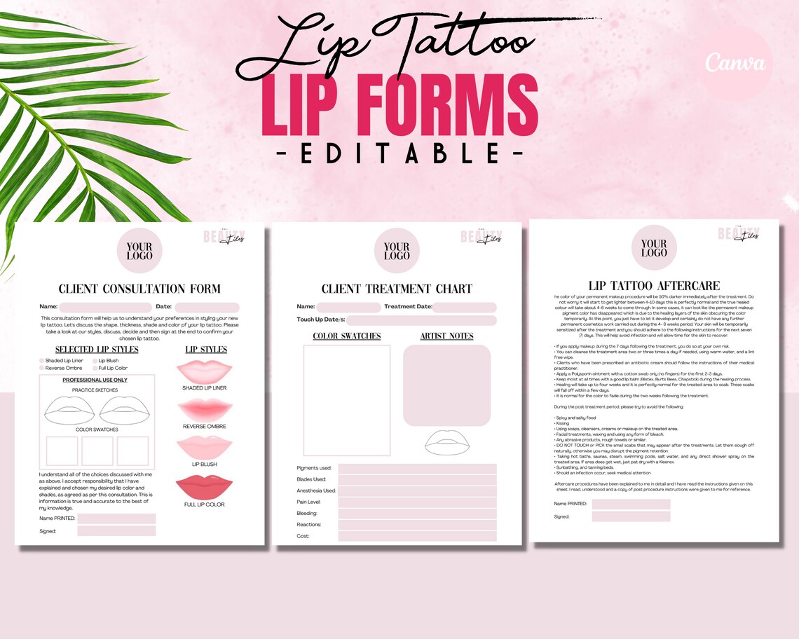 PMU Lips Training Manual, Certificate, Client Forms, PMU Starter ...