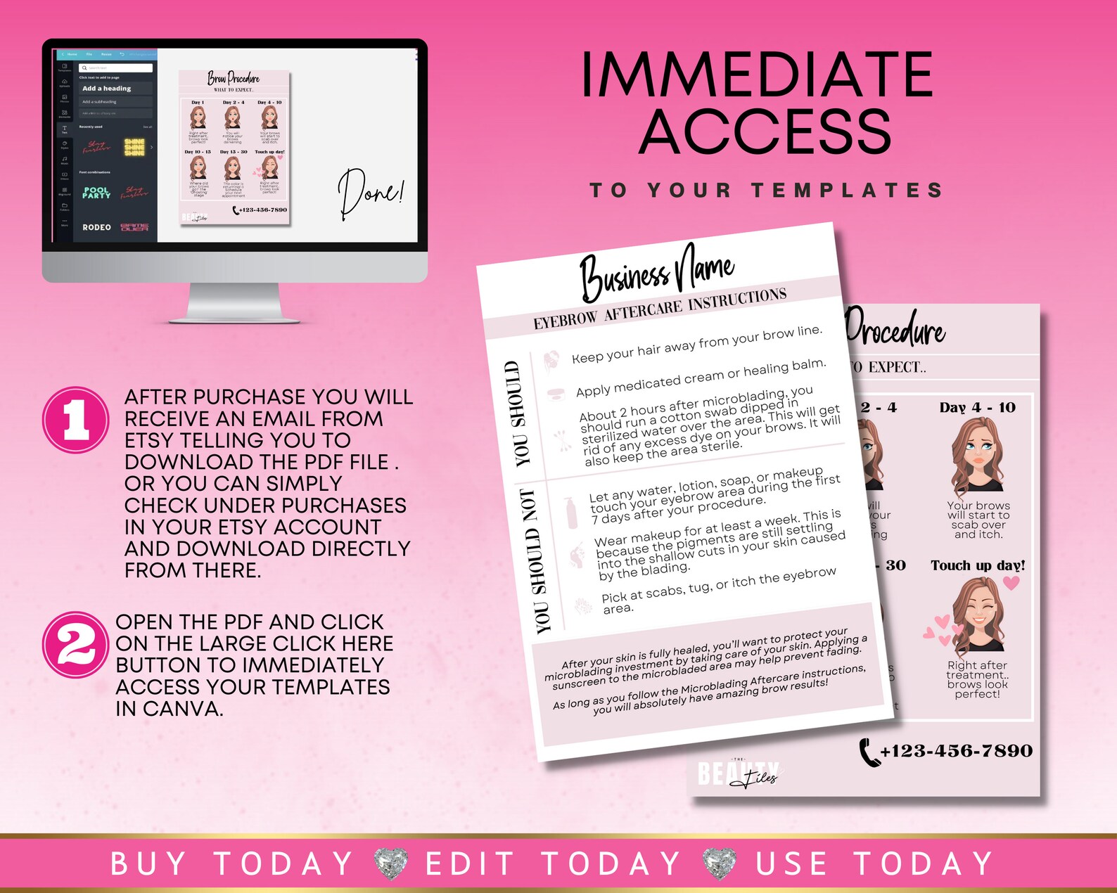 Eyebrow Aftercare Cards Pink Cartoon Design Microblading - Etsy