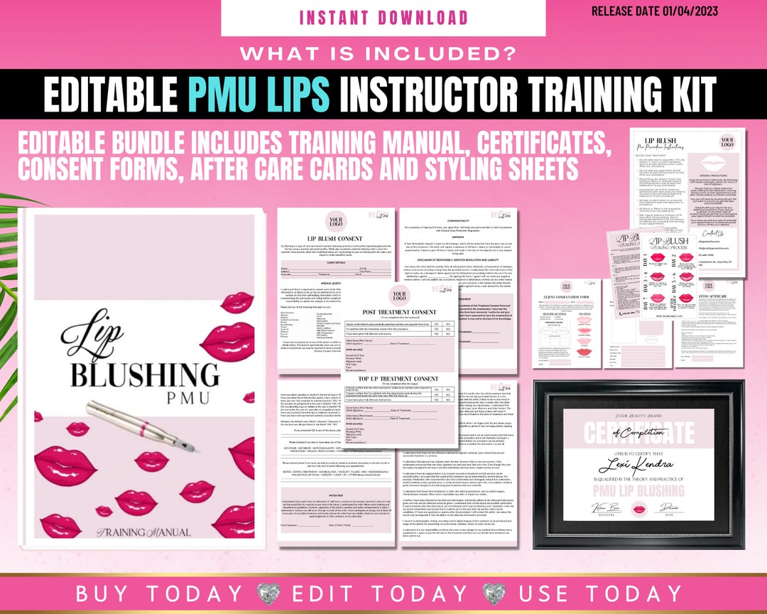 PMU Lips Training Manual, Certificate, Client Forms, PMU Starter ...