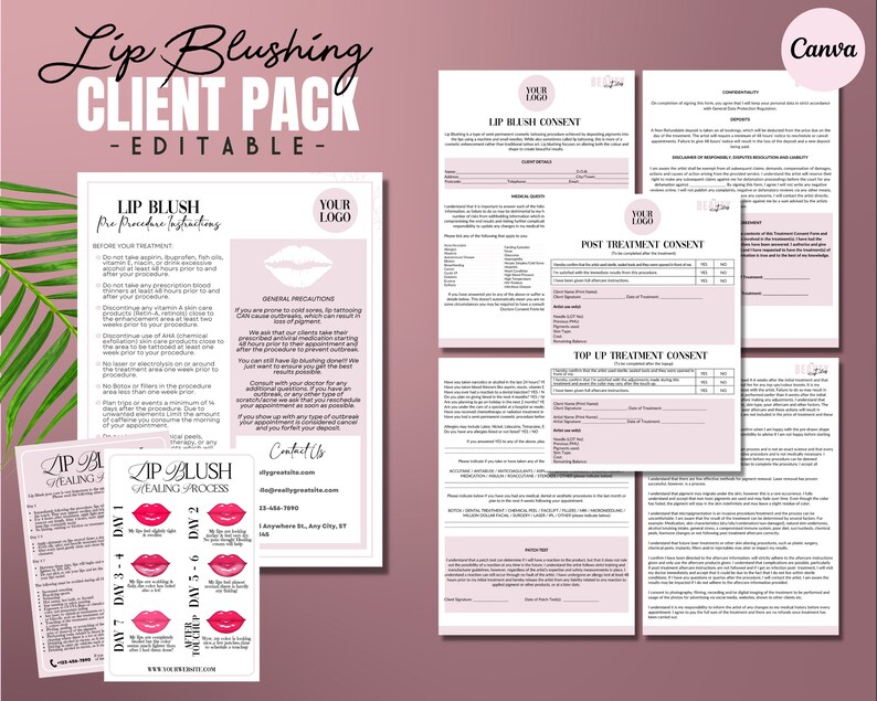 PMU Lip Blush Client Intake Bundle Aftercare Care Card Pre - Etsy