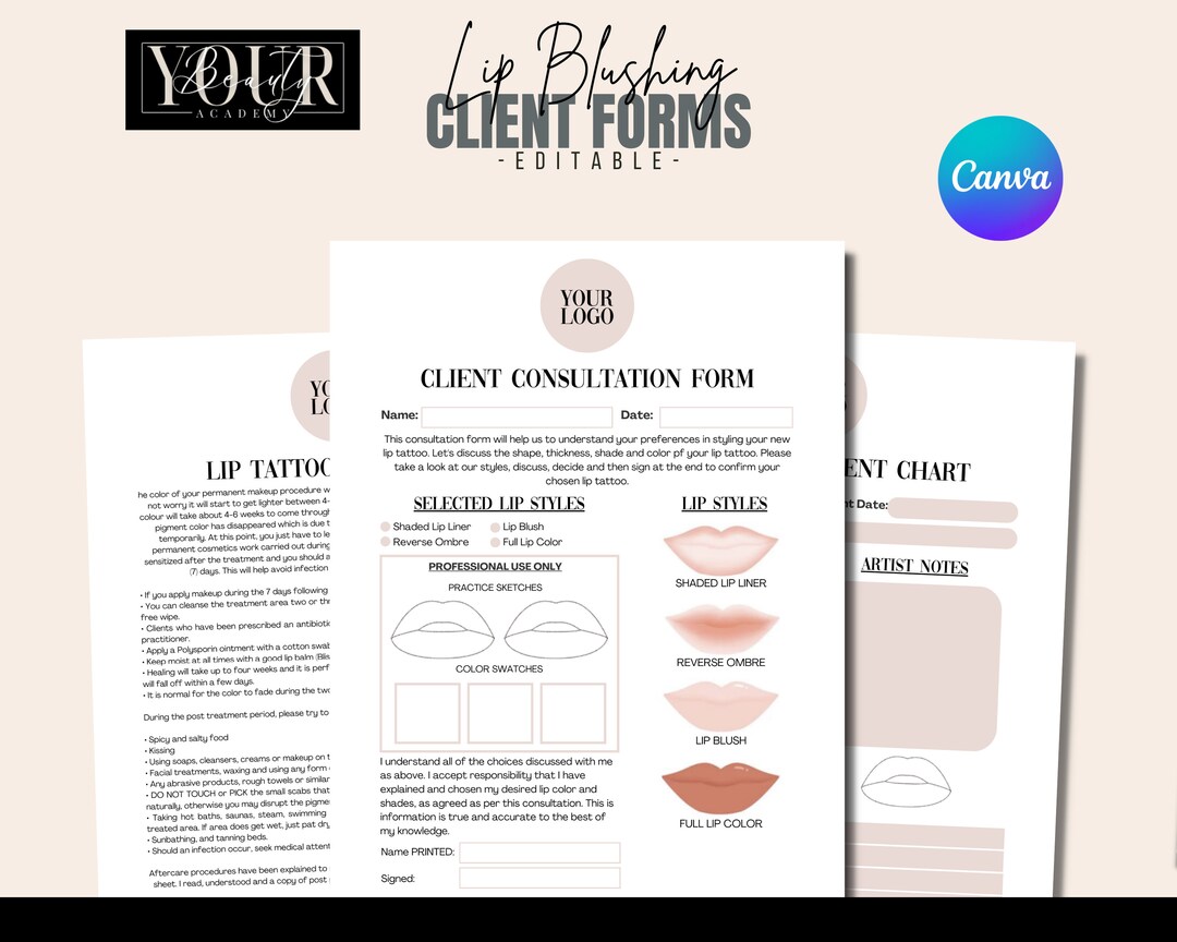 Lip Blush Forms, Cosmetic Tattoo Forms, Lip Contour, Lipstick Tattoo ...