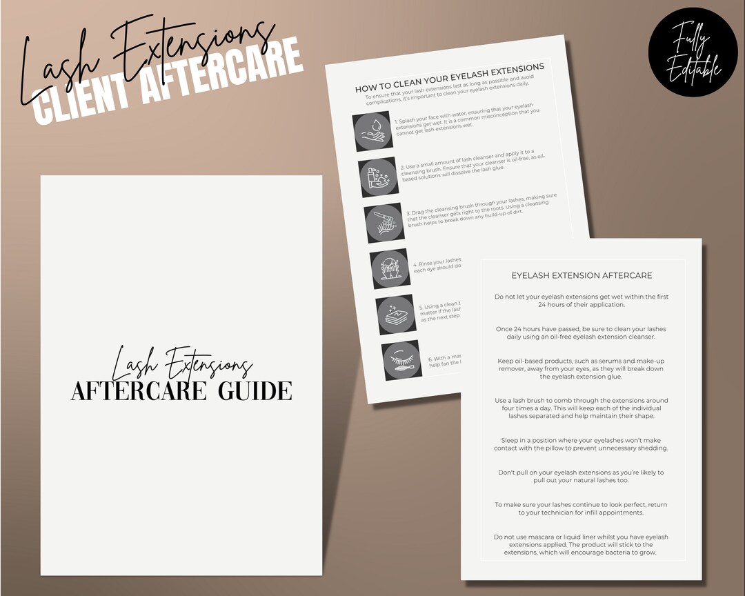 Eyelash Extensions Aftercare Guide, Editable Lash Forms, Lash ...