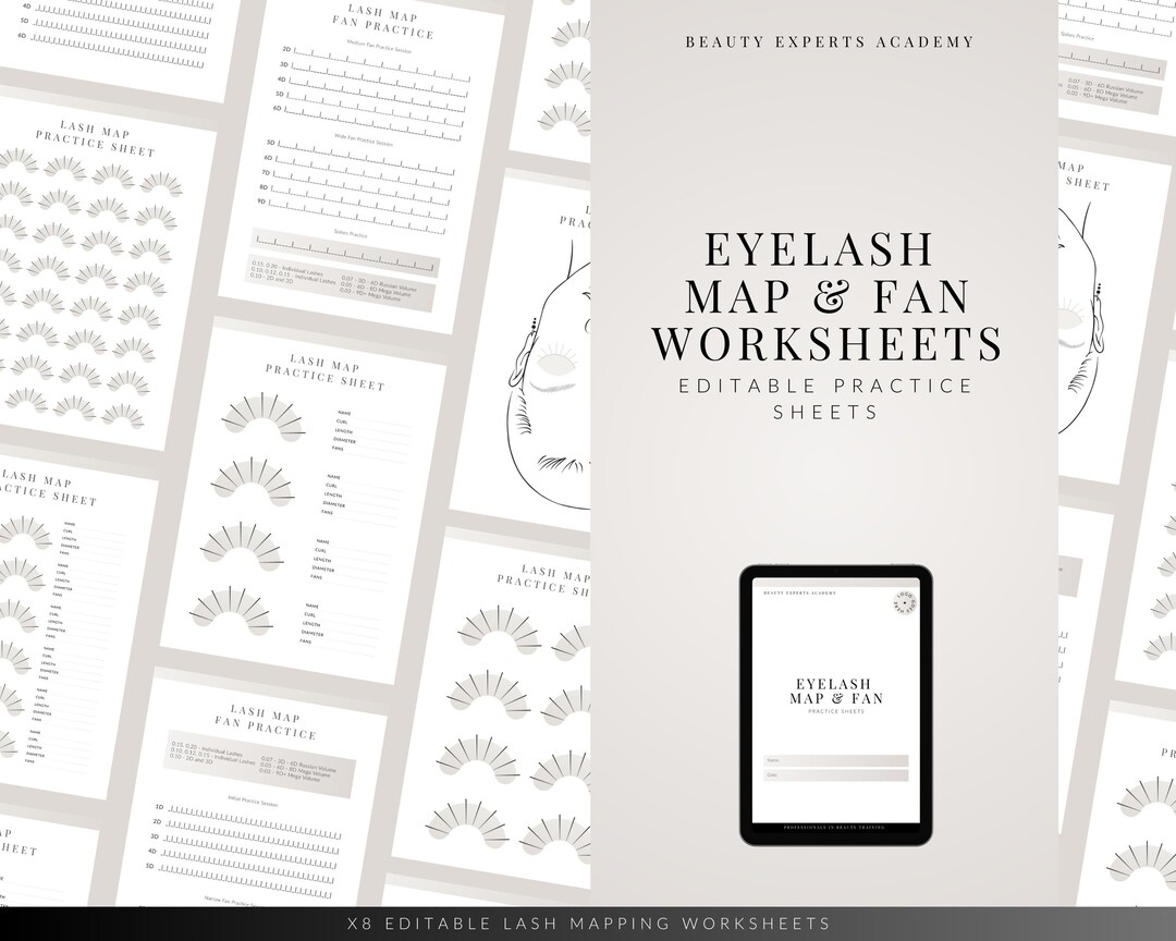 Lash Mapping & Fans Practice Worksheets for Eyelash Extension Students ...
