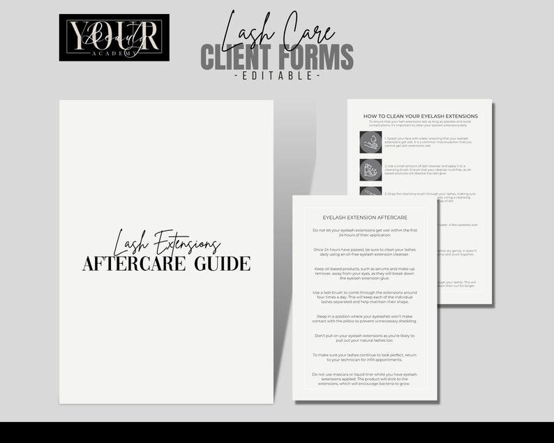 Eyelash Extensions Aftercare Guide, Editable Lash Forms, Lash ...