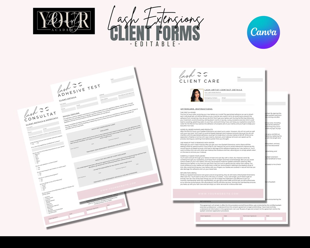 Lash Extensions Forms, Editable, Printable, Digital, Goodnotes, Eyelash ...