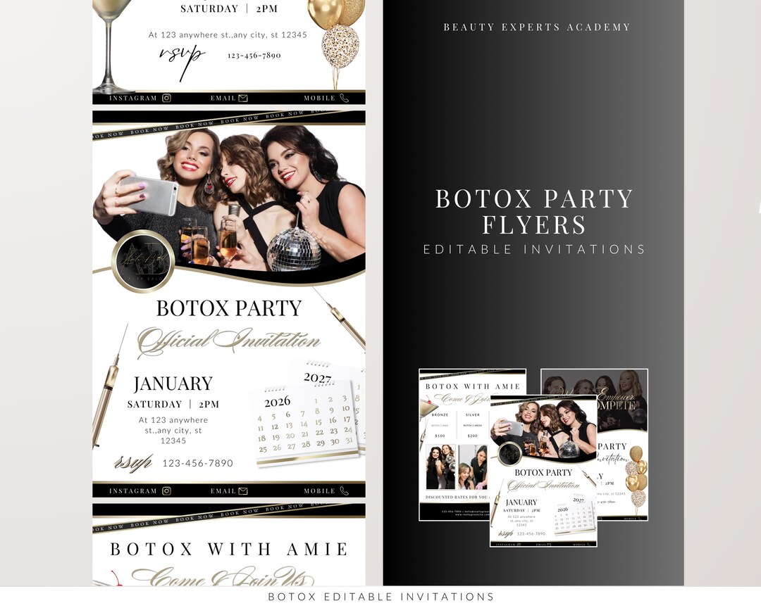 Botox Party Editable Flyers, Botox Party Invitation, Botox Party Invite ...