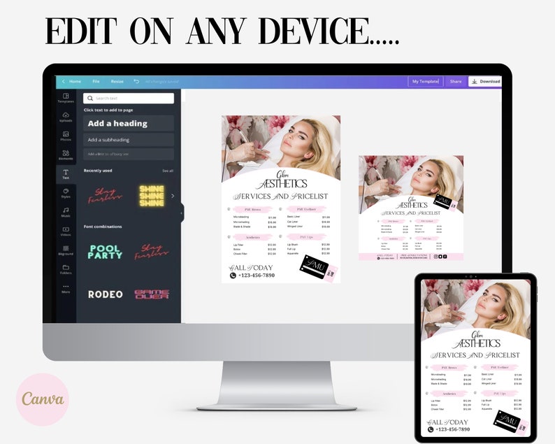 PMU Salon Flyer Price List Template, Flyer Price Menu, Microblading ...