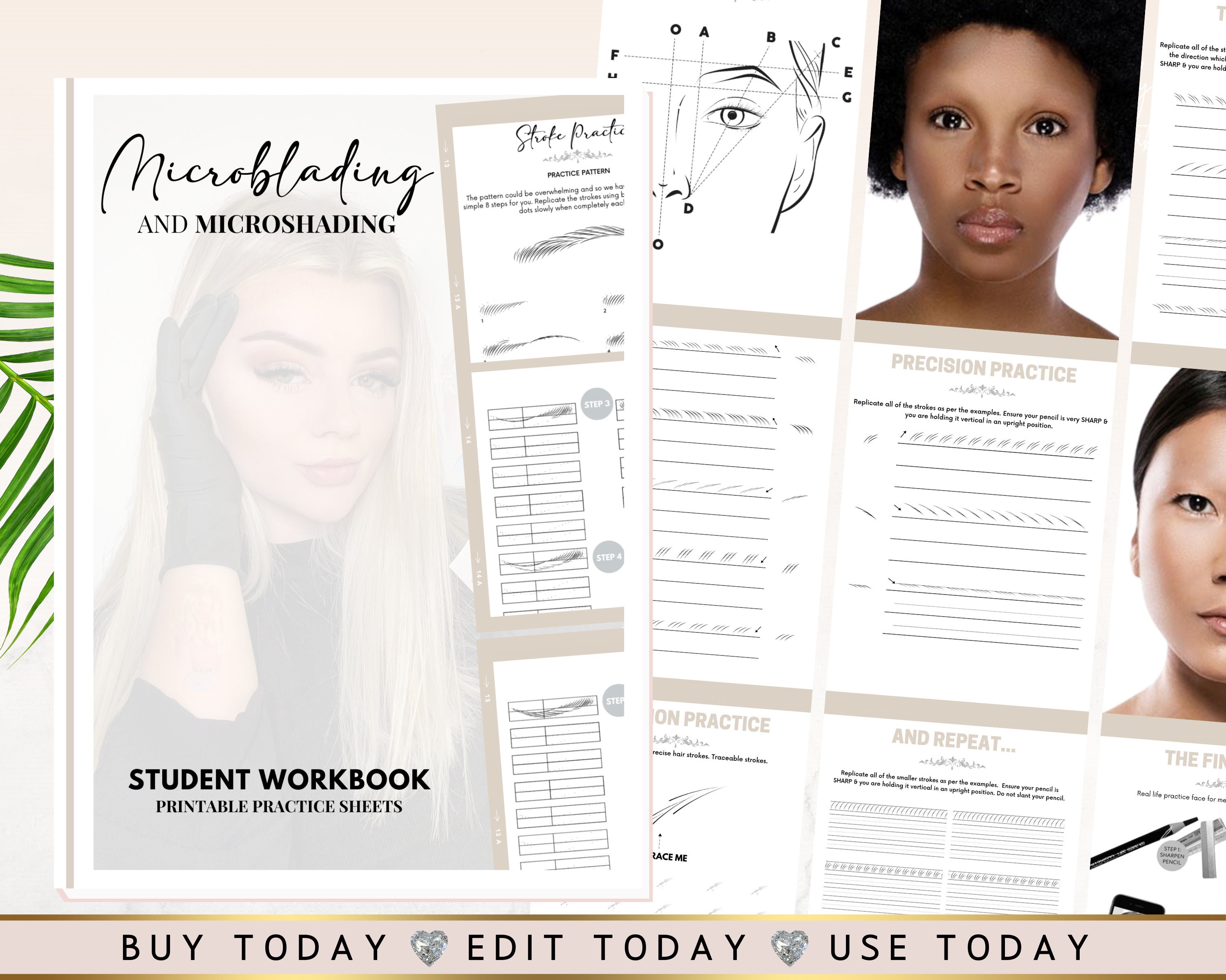 Editable Microblading Student Practice Booklet Template, Hair Strokes ...